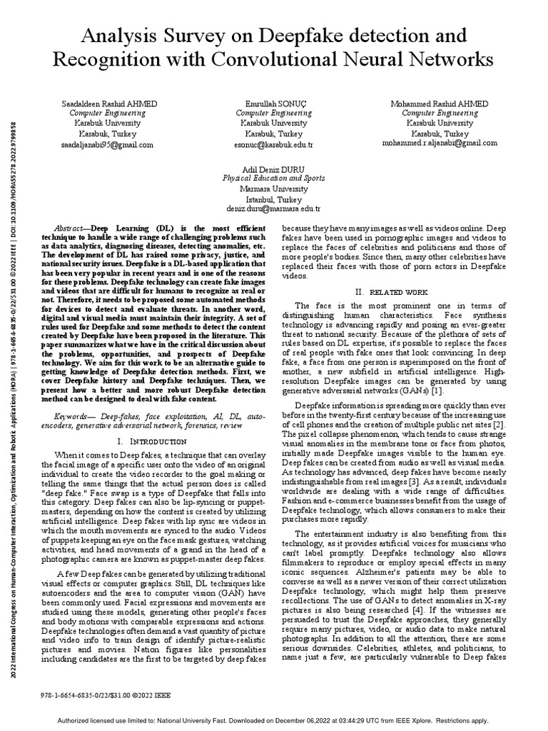 Analysis Survey On Deepfake Detection Pdf