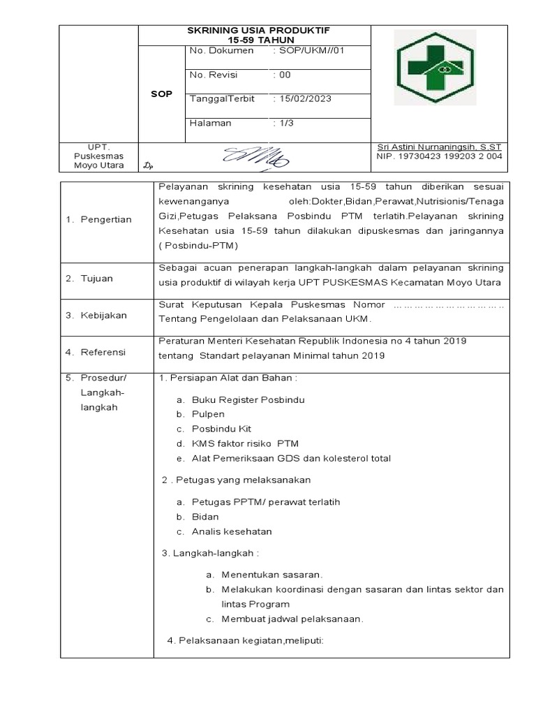 Fixx SOP SKRINING USIA PRODUKTIF | PDF