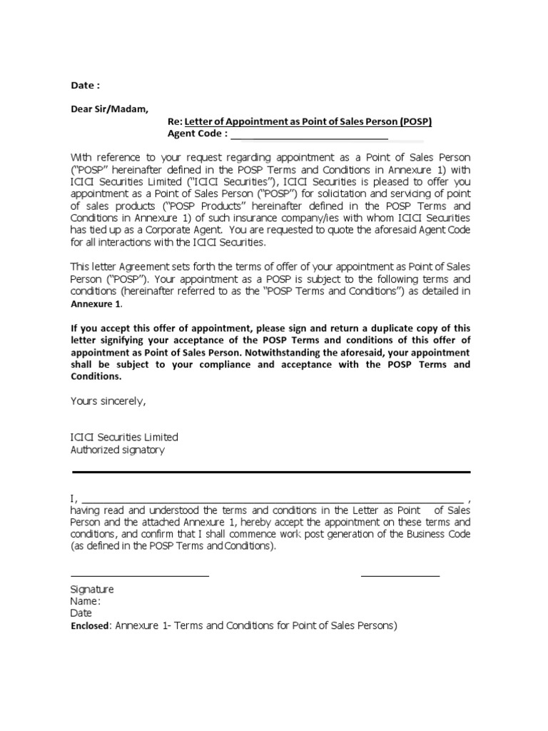 POS Appointment Letter and TC | PDF