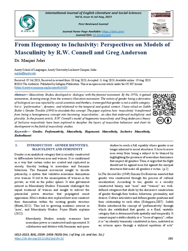 From Hegemony To Inclusivity: Perspectives On Models of Masculinity by R.W. Connell and Greg ...