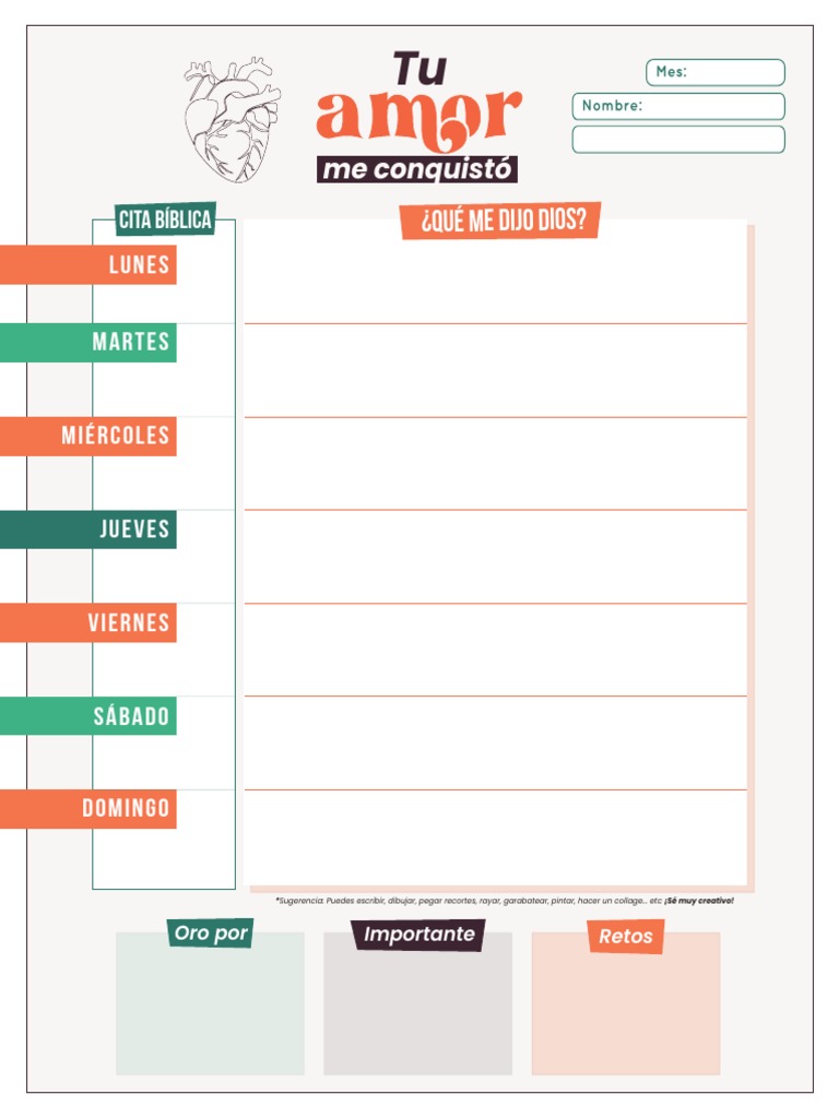 Registro Devocional para Jovenes - SEMANAL - Version para ELLAS | PDF