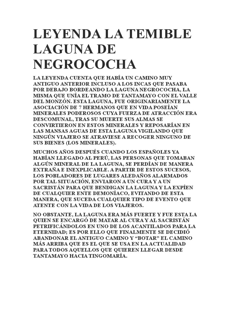 Leyenda de la Laguna Negrococha | PDF