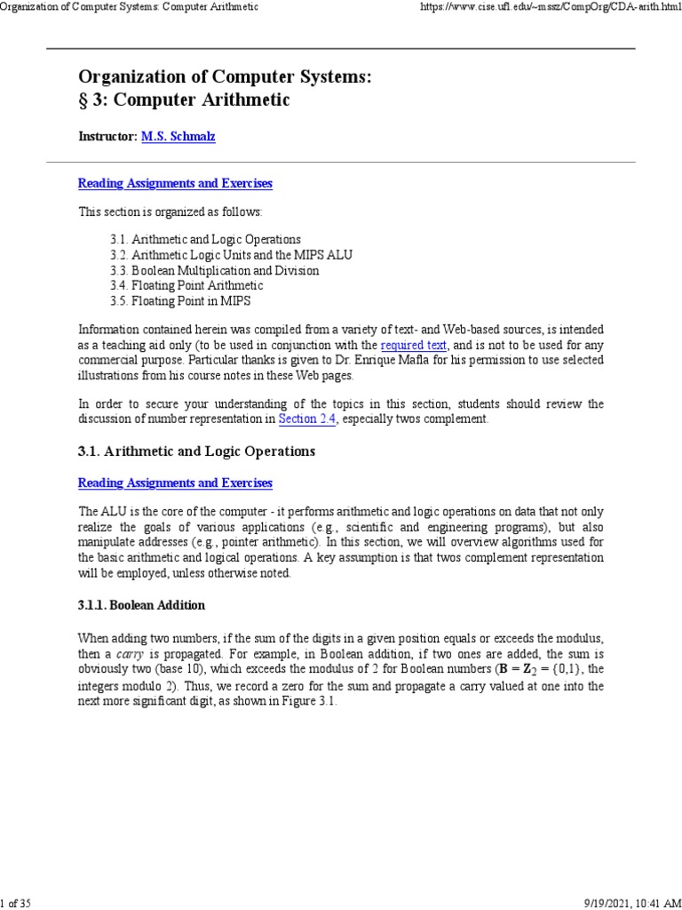 Computer Arithmetic-Notes | PDF