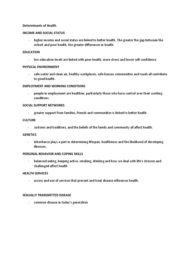 Key Determinants of Health Factors | PDF