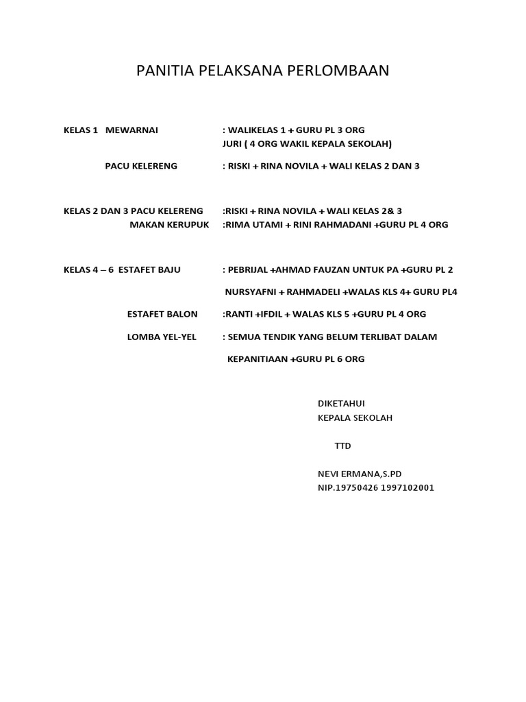 Panitia Pelaksana Perlombaan | PDF