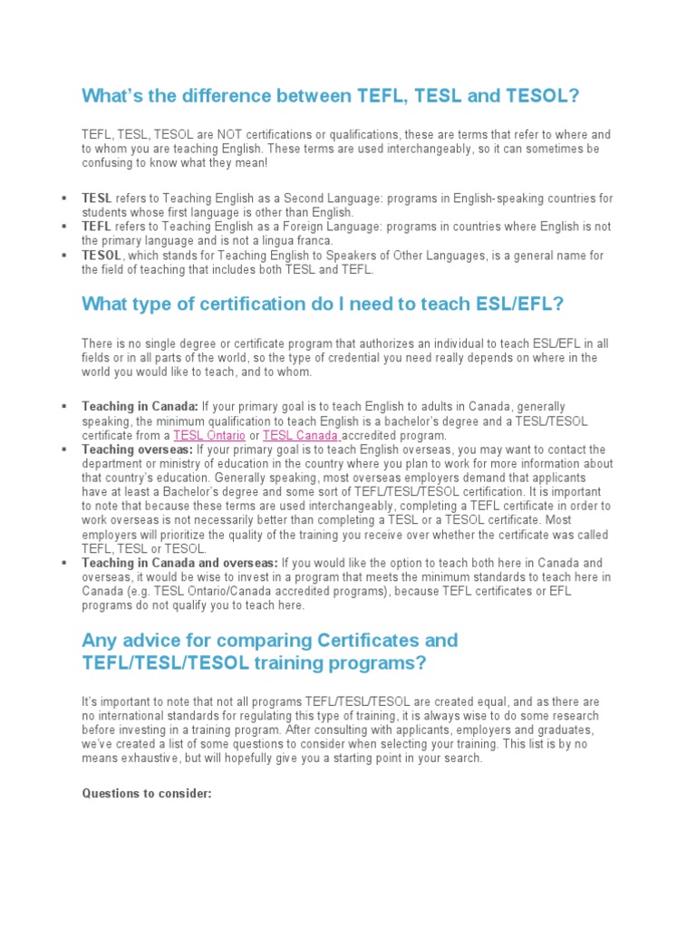 Tesol, Tesl, Tefl | PDF | English As A Second Or Foreign Language ...