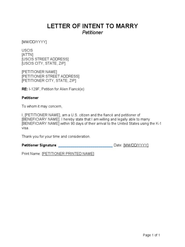 K-1 Visa Intent to Marry Letter Template | PDF | Social Science
