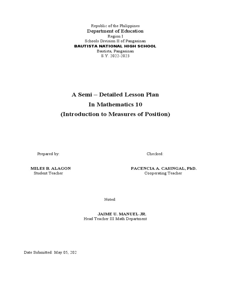 Lesson Plan: Measures of Position in Math | PDF | Percentile | Teachers