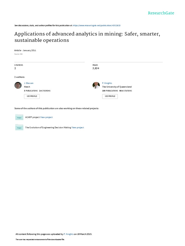 Applications of Advanced Analytics in Mining Safer | PDF | Analytics | Mining