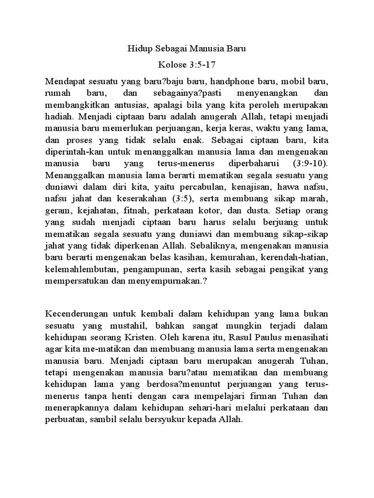 Menjadi Manusia Baru dalam Kristus | PDF