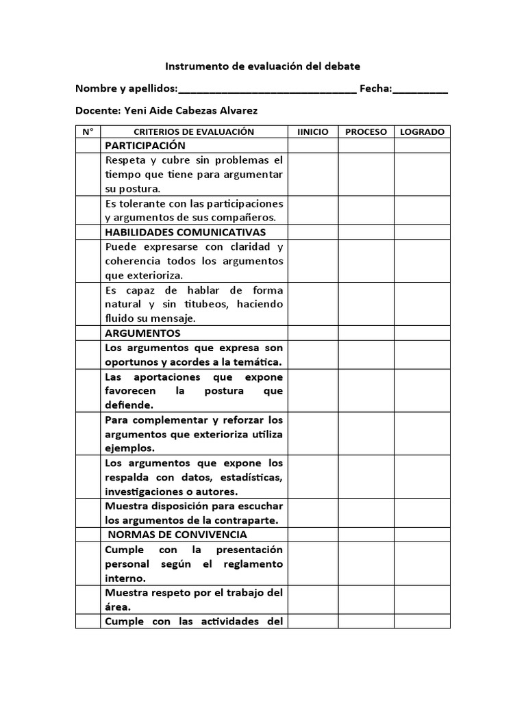 Criterios para Evaluar Debates Estudiantiles | PDF | Crecimiento ...