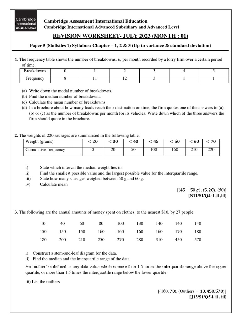 Revision Worksheet-July 2023 (Month: 01) : Cambridge Assessment ...