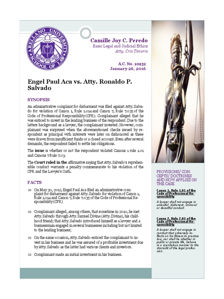 Aca Vs Salvado Pdf Common Law Justice
