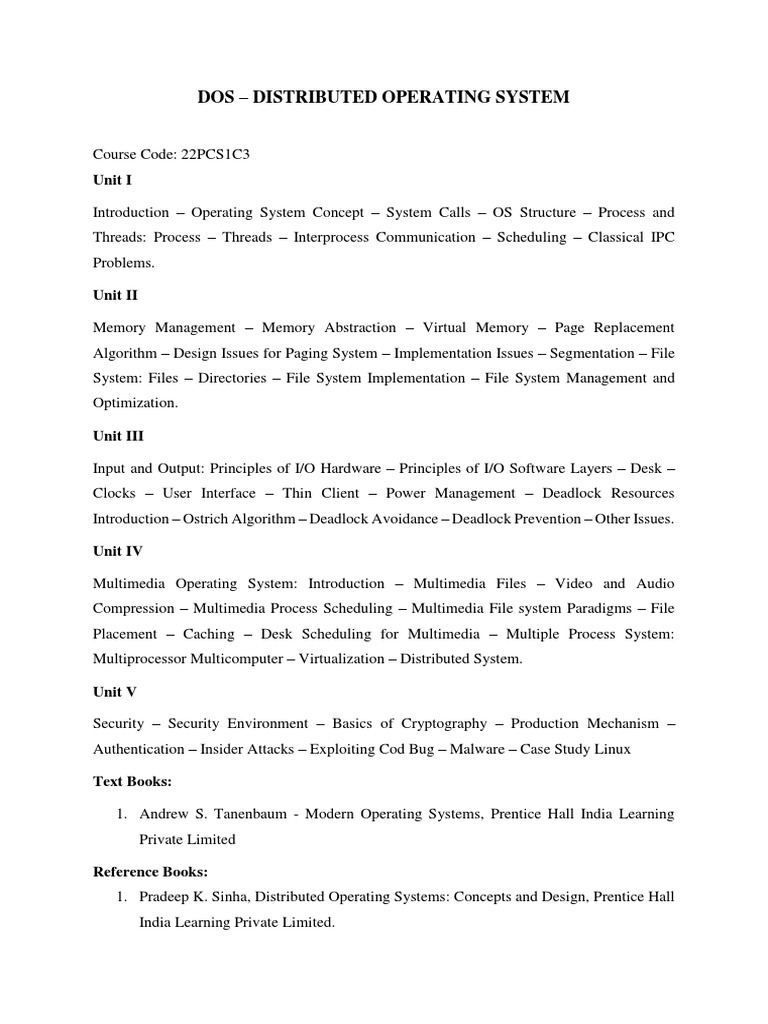 Dos - Distributed Operating System: Unit I | PDF