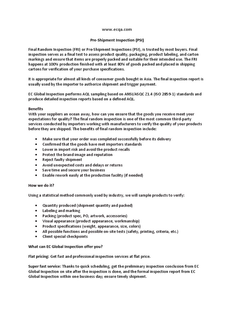 Pre-Shipment Inspection | PDF | Technology & Engineering