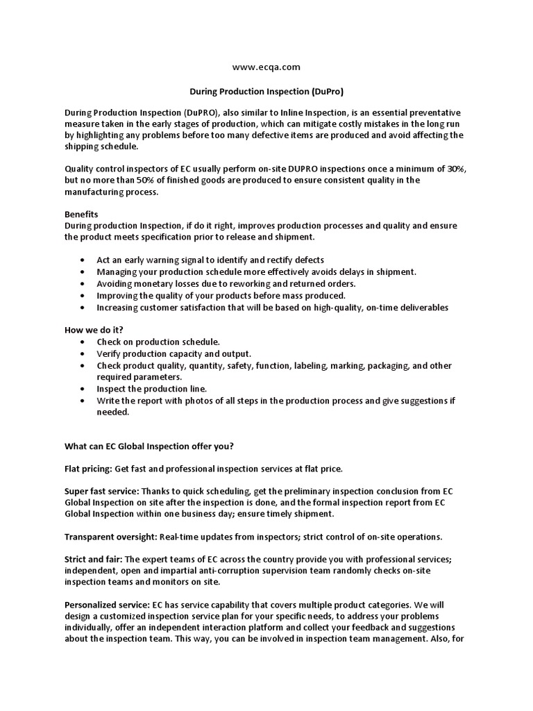 During Production Inspection Benefits | PDF