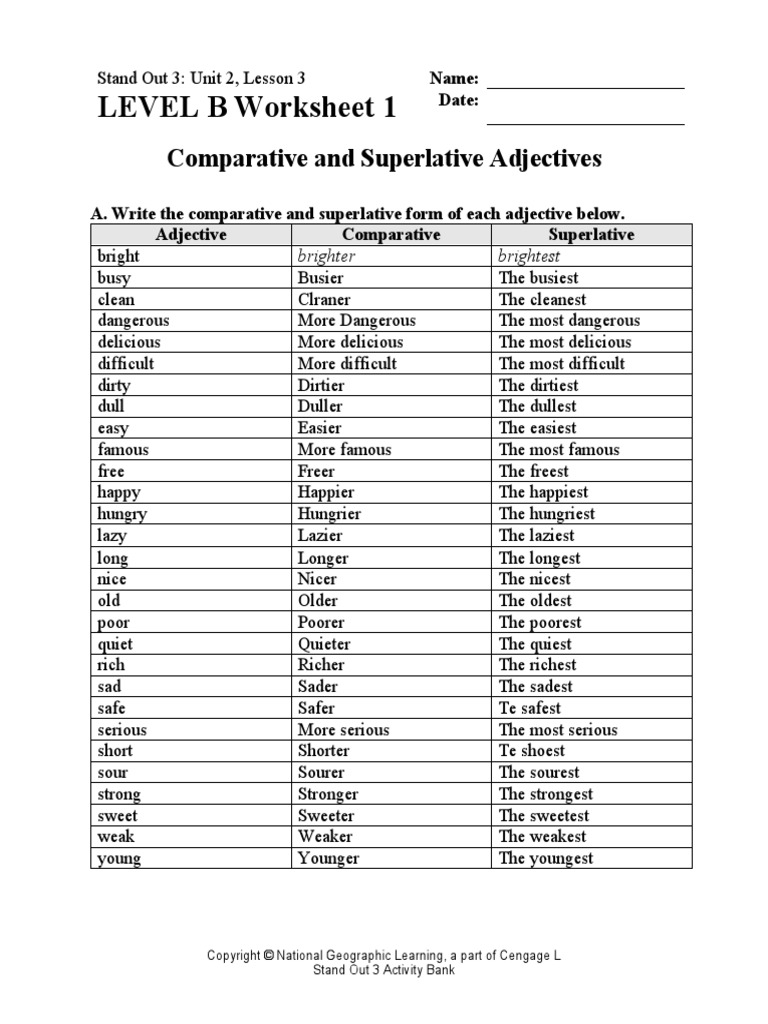 Comparatives Ans Superlatives Additional Practice Unit 2 L3 (1) (1) Laura Galicia | PDF ...