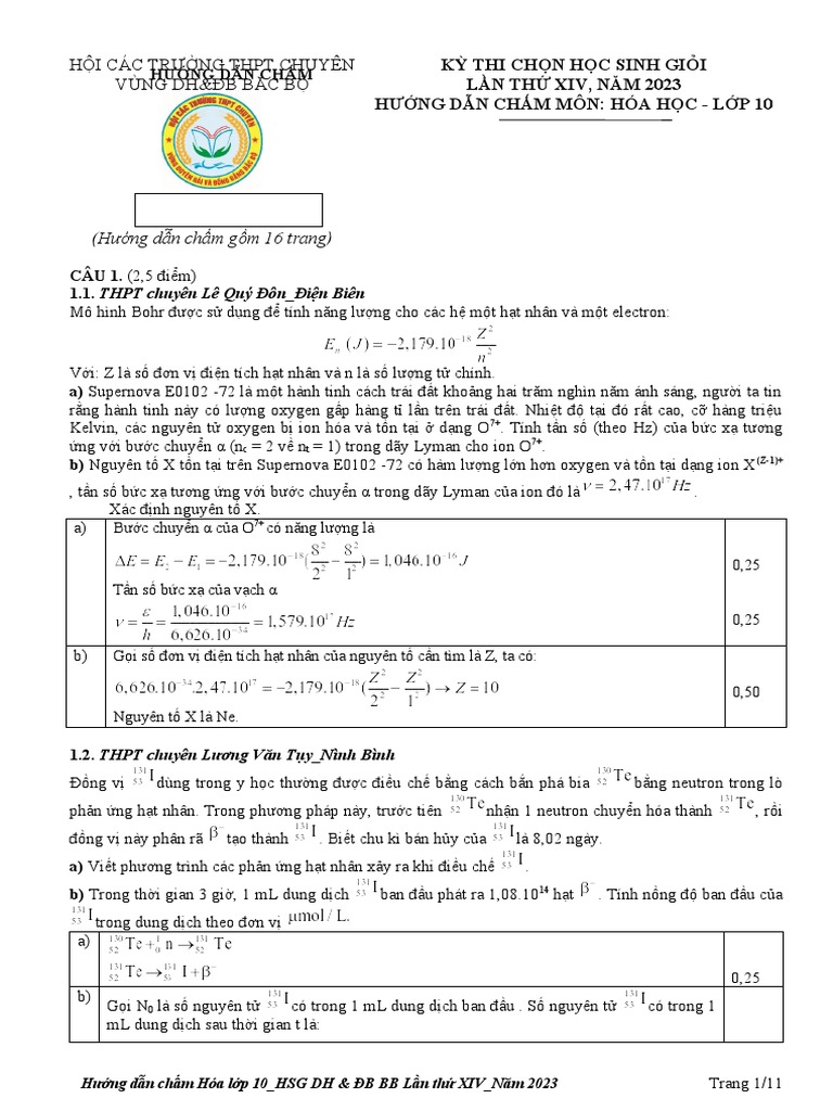Hóa 10 - DHBB Chính TH C | PDF