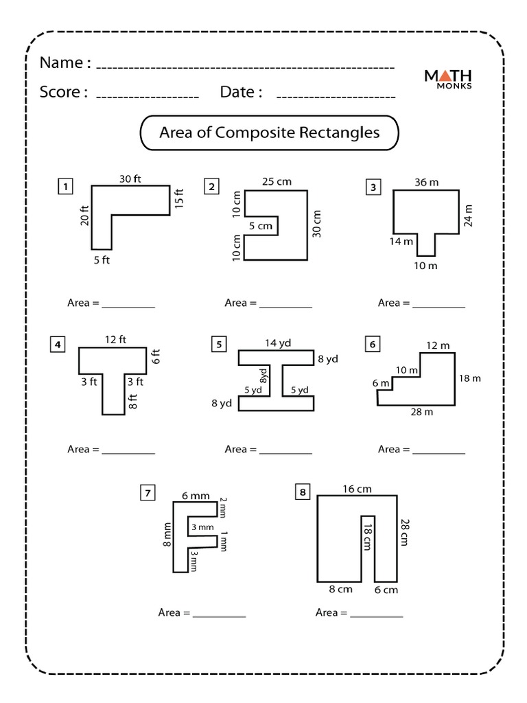 Area of Composite Rectangles Worksheet | PDF