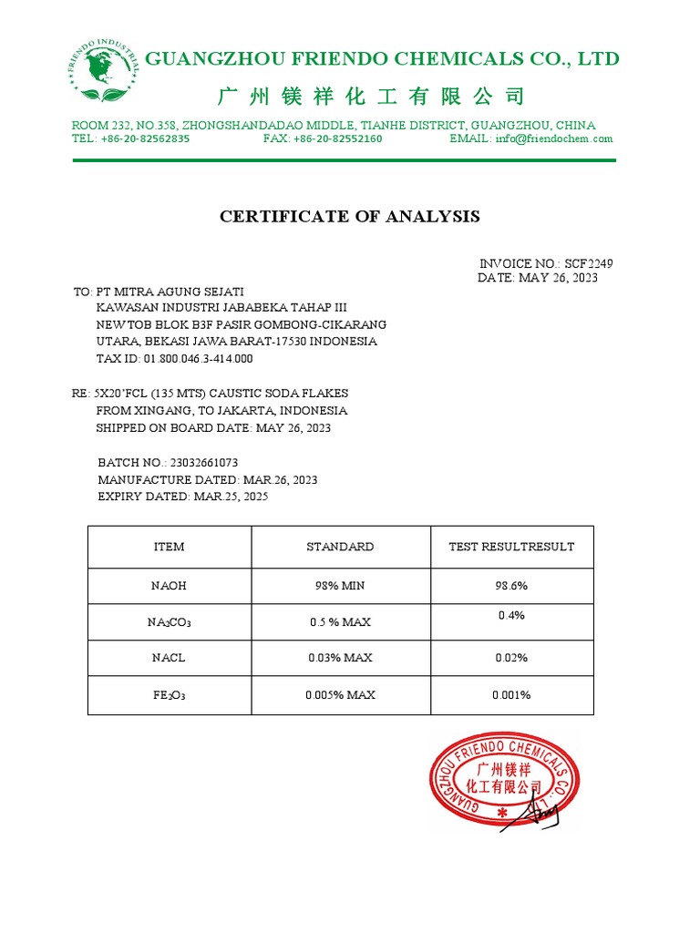 Coa Naoh Flake | PDF