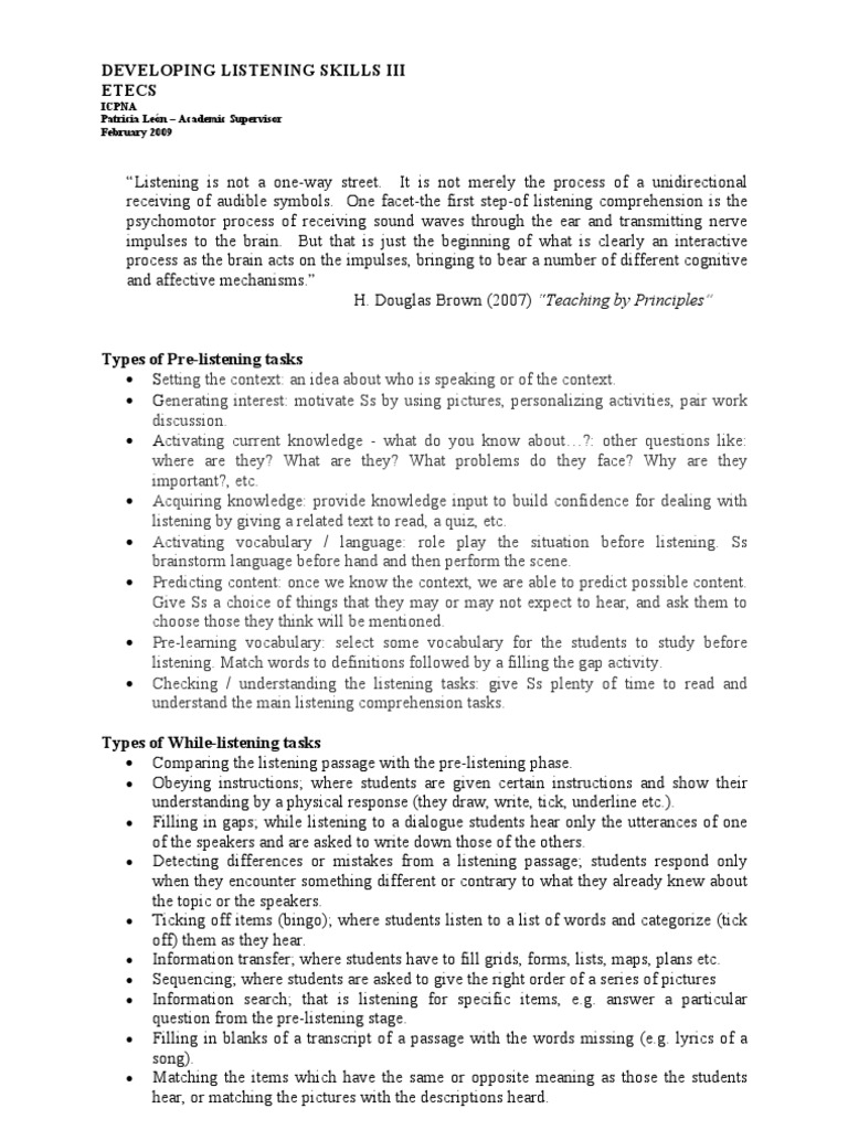 Developing Listening Skills III | PDF | Reading Comprehension | Cognition