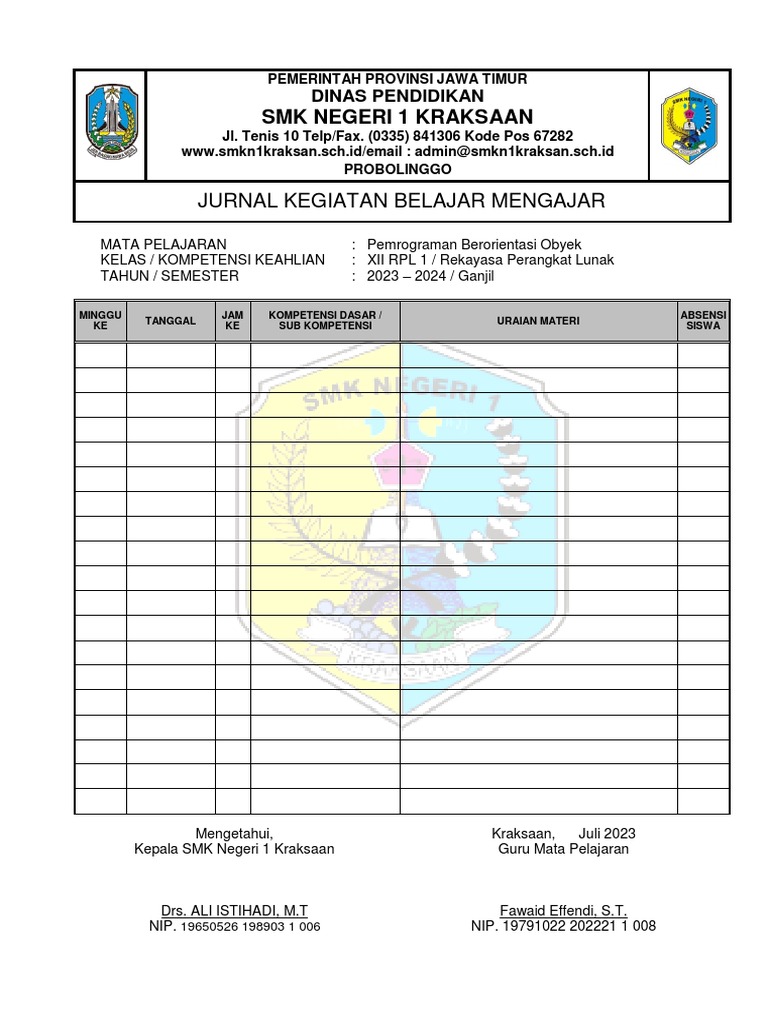 Contoh Form Jurnal Mengajar Guru | PDF