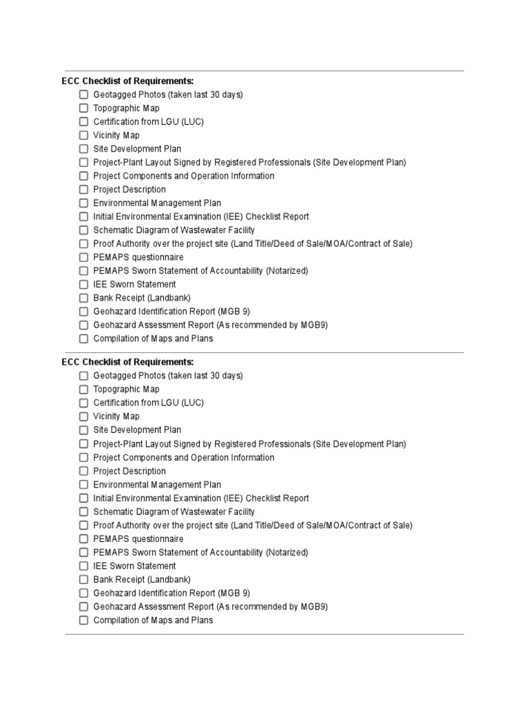 ECC Checklist of Requirements | PDF