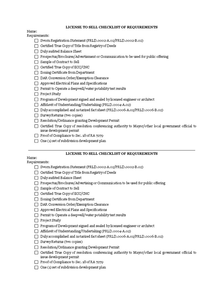 License To Sell - Checklist | PDF