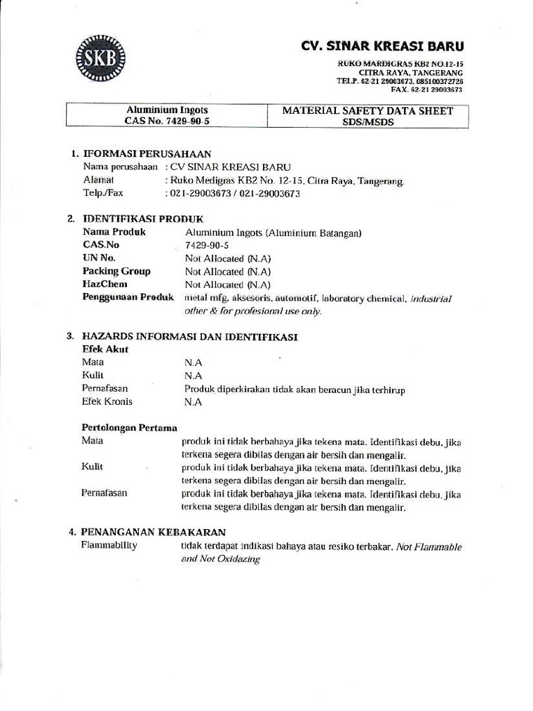 MSDS-Aluminium Ingot | PDF