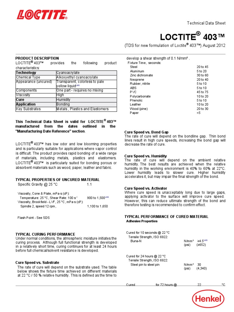 Loctite 403 | PDF | Physical Sciences | Building Materials