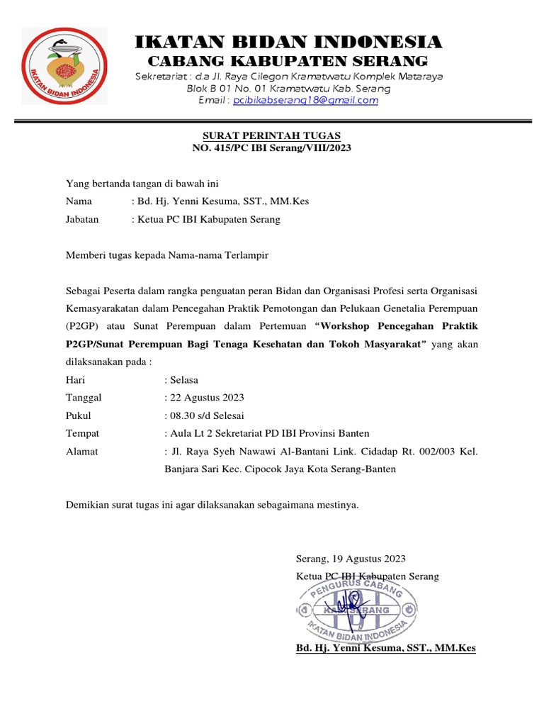 Surat Tugas Workshop P2GP | PDF