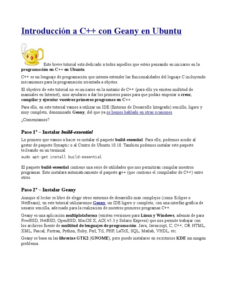Introducción A C++ Con Geany en Ubuntu | PDF | Entorno de desarrollo ...