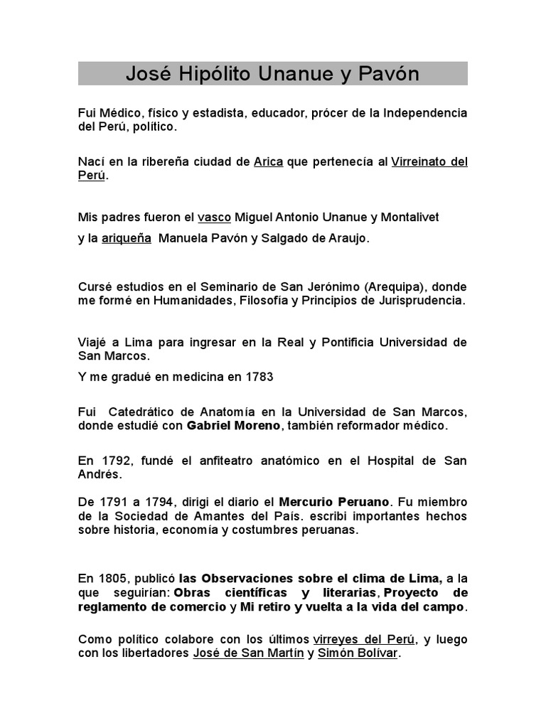 José Hipólito Unanue y Pavón | PDF | Historia