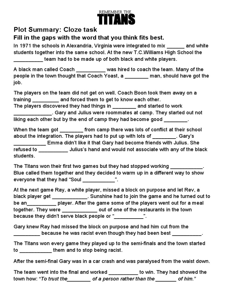 Plot Summary Cloze task Basic | PDF