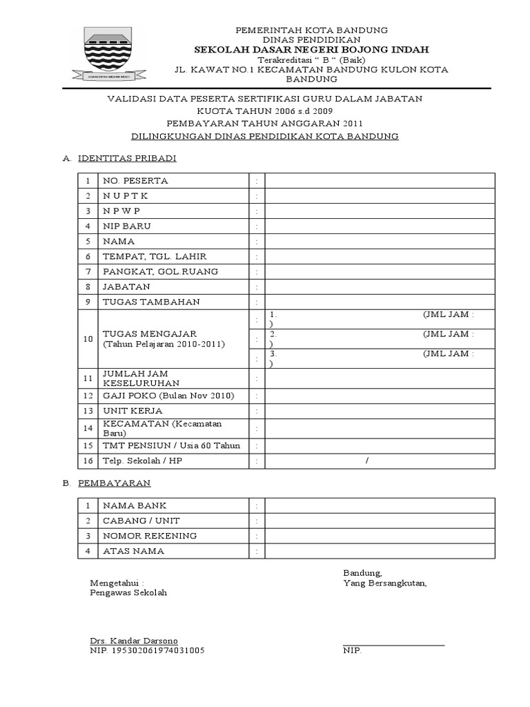 Format Validasi Data Peserta Sertifikasi Guru | PDF