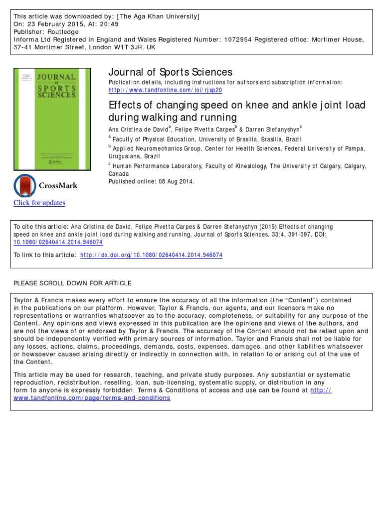 Effects of Changing Speed On Knee and Ankle Joint Load During Walking | PDF | Walking | Biomechanics