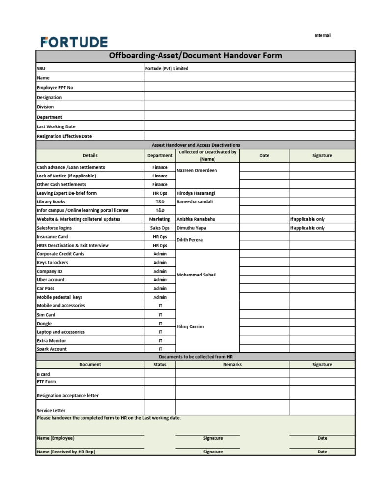 Offboarding-AssetDocument Handover Form - SL | PDF | Financial Services | Economies