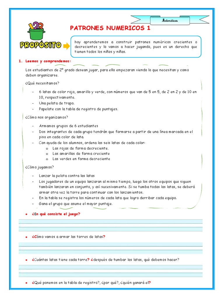 Mat. Ficha 1 Patrones Numericos 1 | PDF