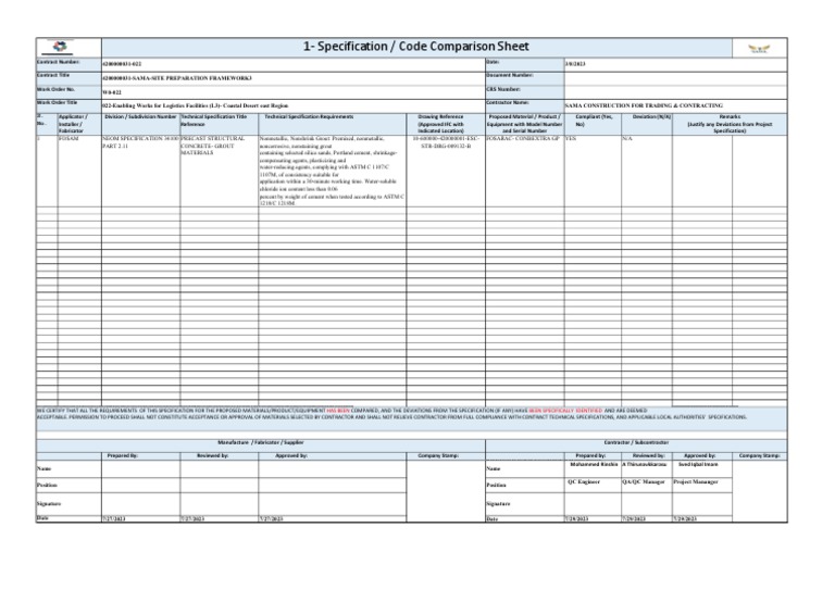 Comparsion Sheet GROUT | PDF | Specification (Technical Standard ...
