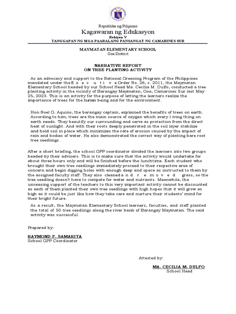 Narrative Report On Tree Planting | PDF