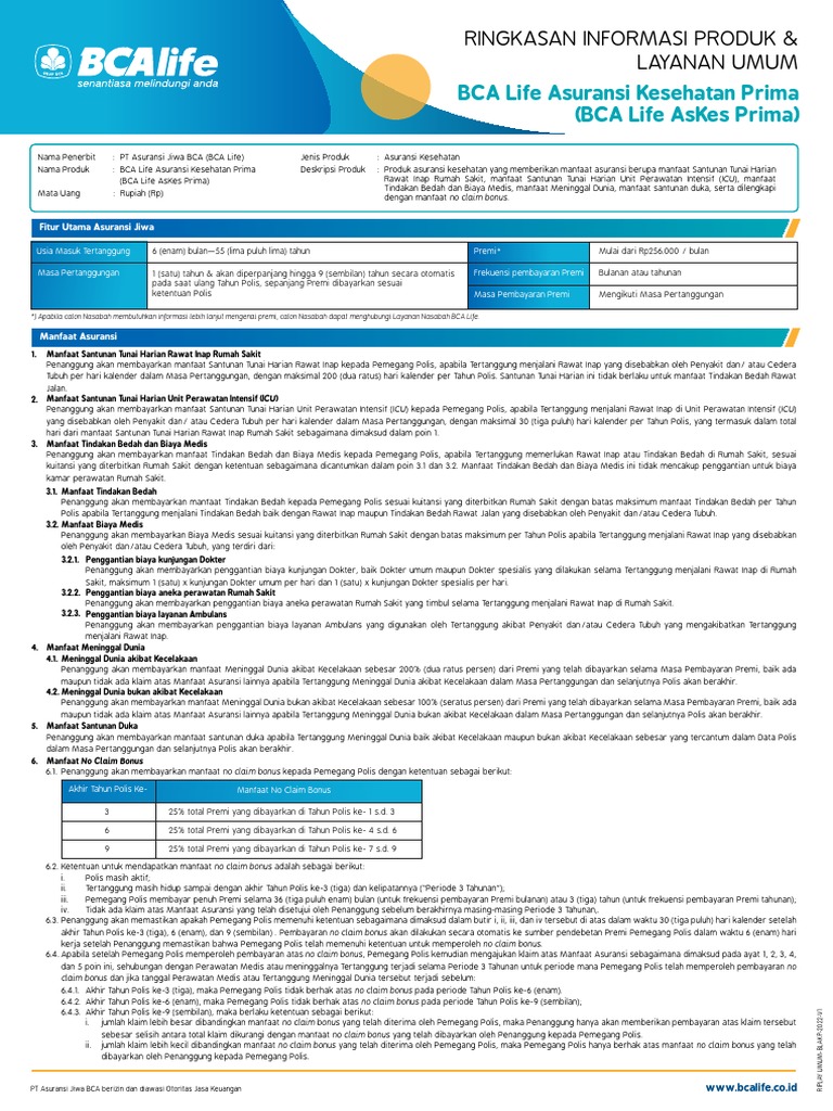 Bca Life Asuransi Kesehatan Prima Bca Life Askes Prima 1672284899 | PDF