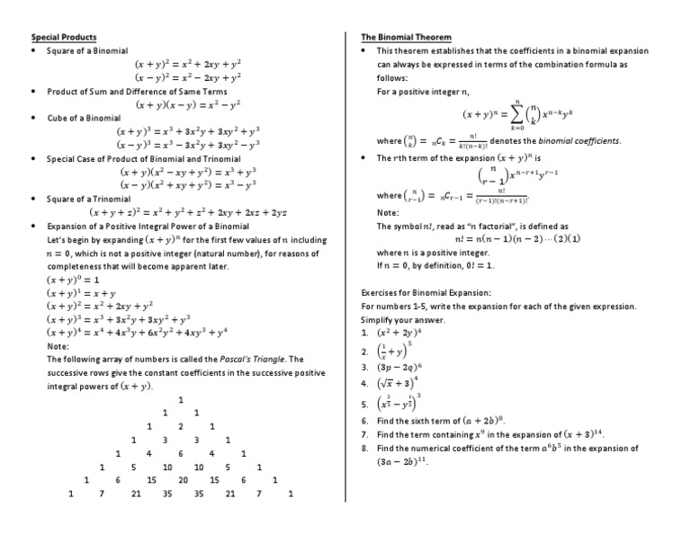 Binomial Expansion and Theorems Guide | PDF