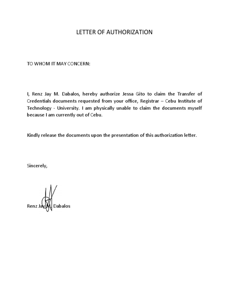 Letter of Authorization | PDF