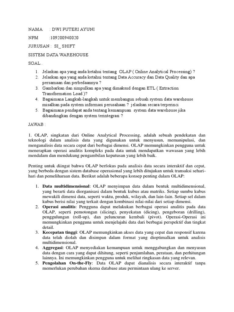 Sistem Data Warehouse - Dwi Puteri Ayuni - Jawaban UAS | PDF