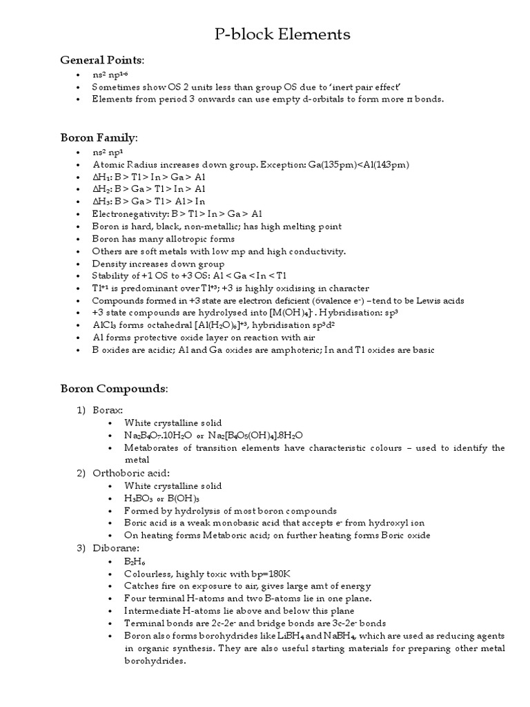 P-Block Elements (G13, G14) | PDF