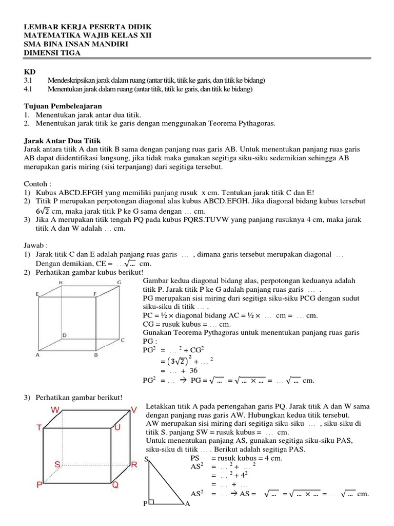 LEMBAR KERJA PESERTA DIDIK - Dimensi 3 Jarak Titik | PDF