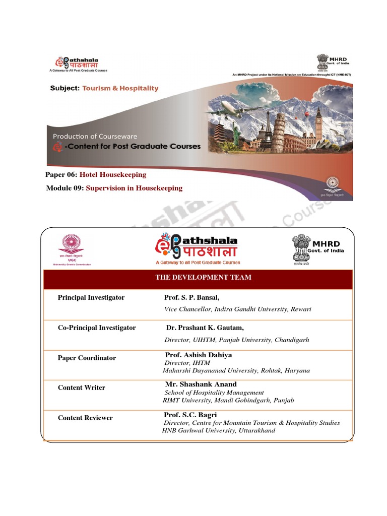Hotel Housekeeping Supervision in Housekeeping: Paper 06 | PDF ...