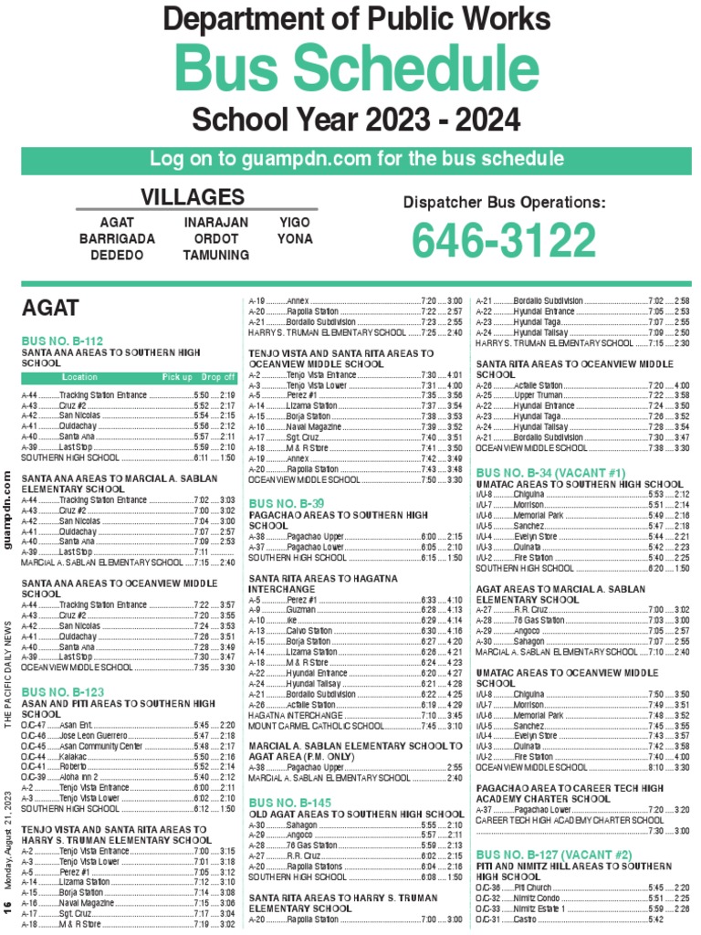 Sy 2023-2024 Bus Schedule | PDF