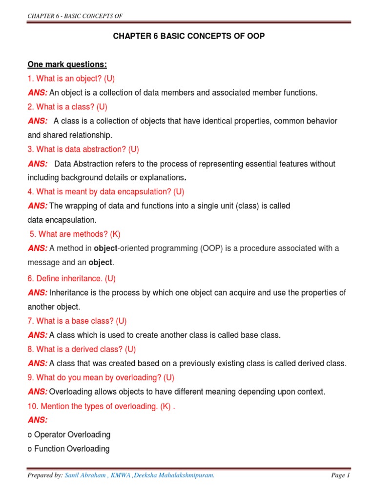 Chapter 6 Basic Concepts Of Oop Pdf Object Oriented Programming Class Computer Programming 3039