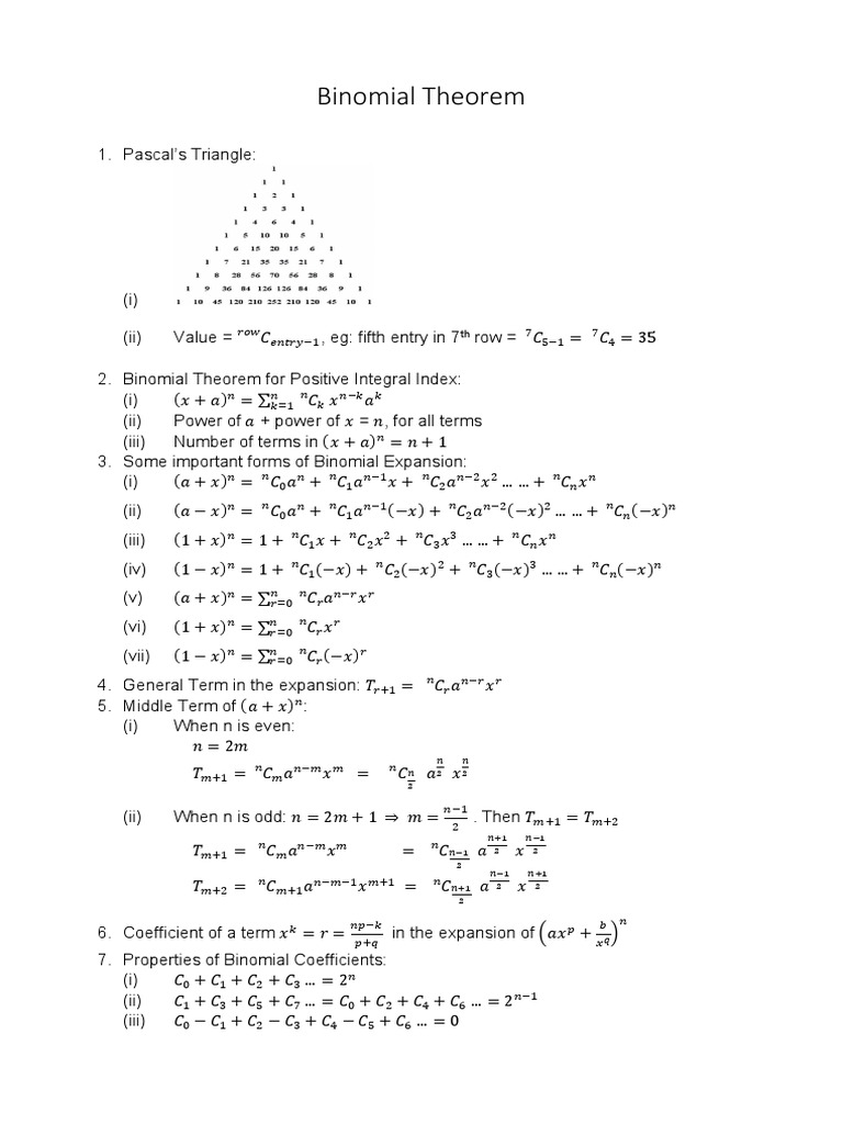 Binomial Formulae | PDF | Polynomial | Combinatorics